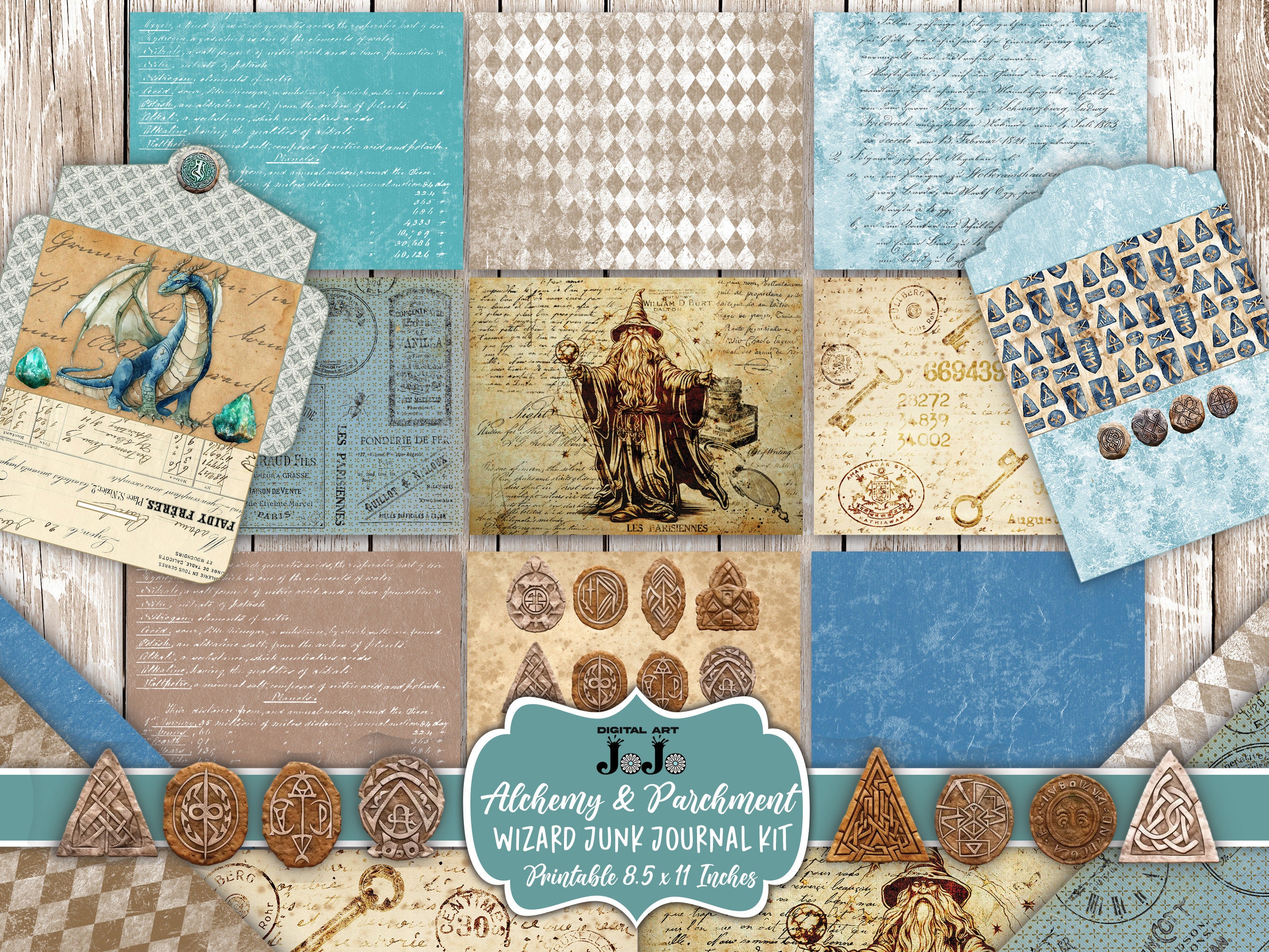Wizard Junk Journal Kit, Printable Academia Pages, Scrapbook Paper Set ...