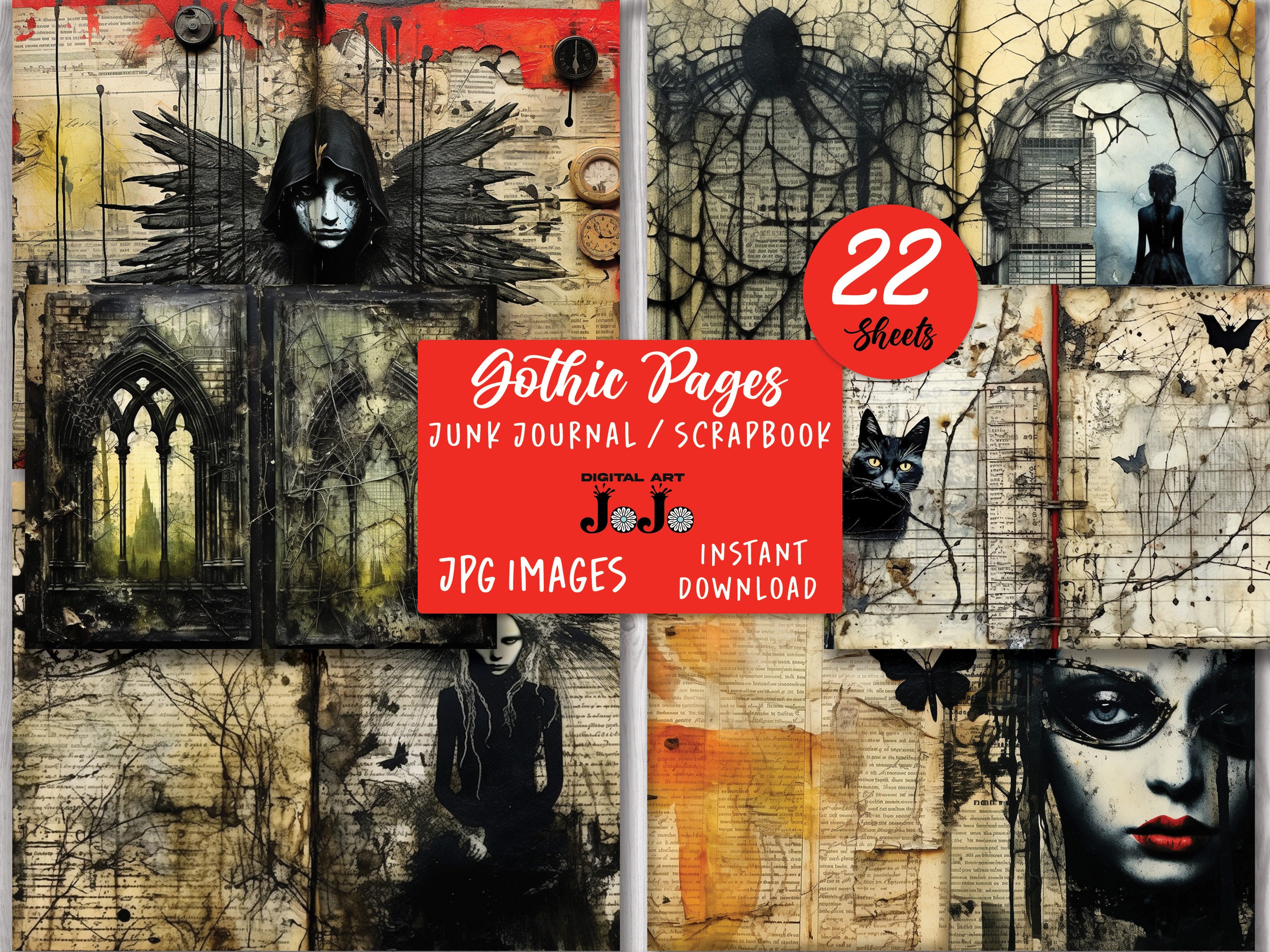 Dark Academia Gothic Junk Journal Pages, Scrapbooking Papers, Collage ...
