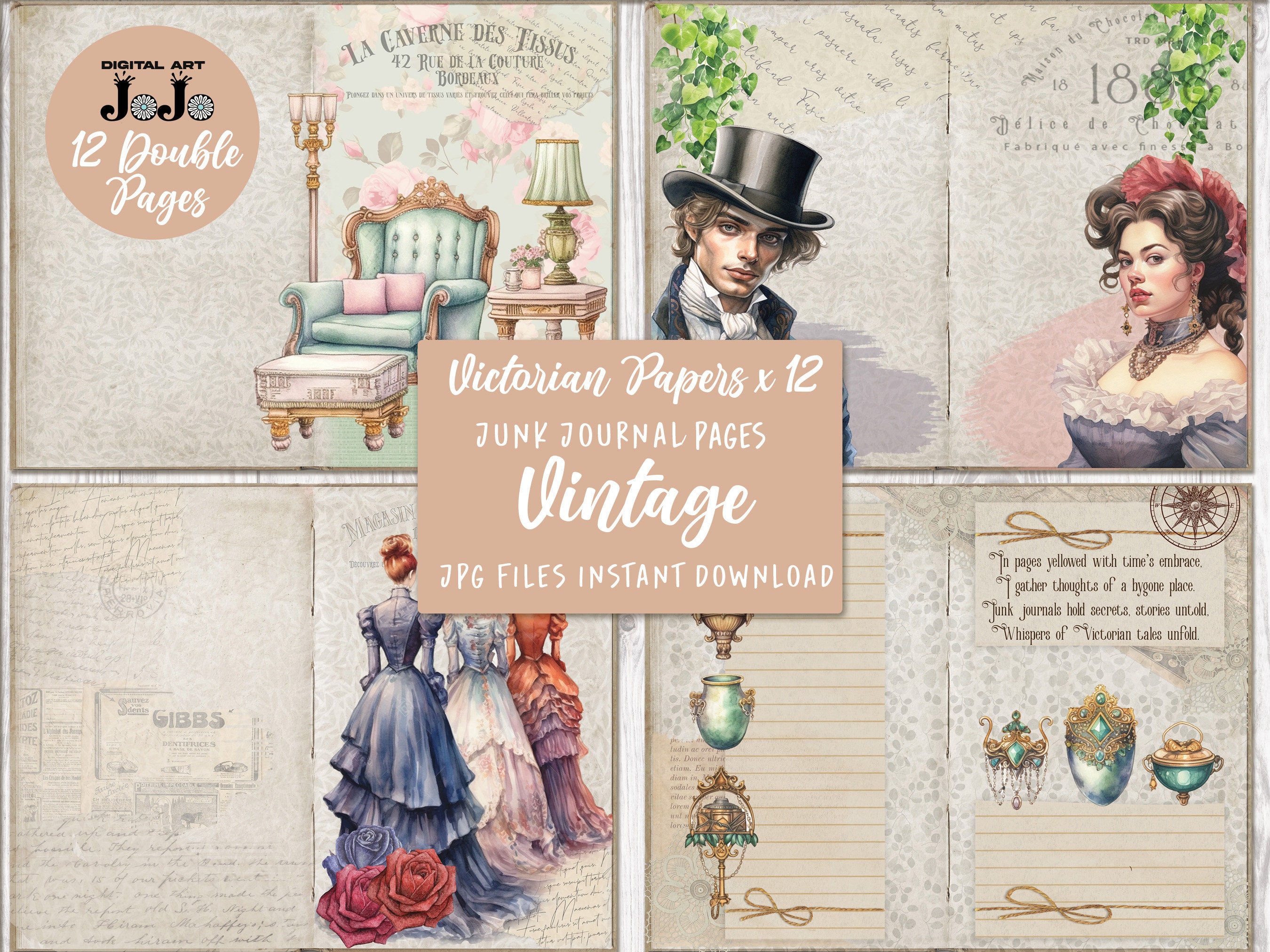 Vintage Victorian Junk Journal Printable Papers Vintage - Etsy