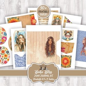 Hippie Junk Journal Kit, Boho Scrapbooking Pages, Printable Bohemian ...