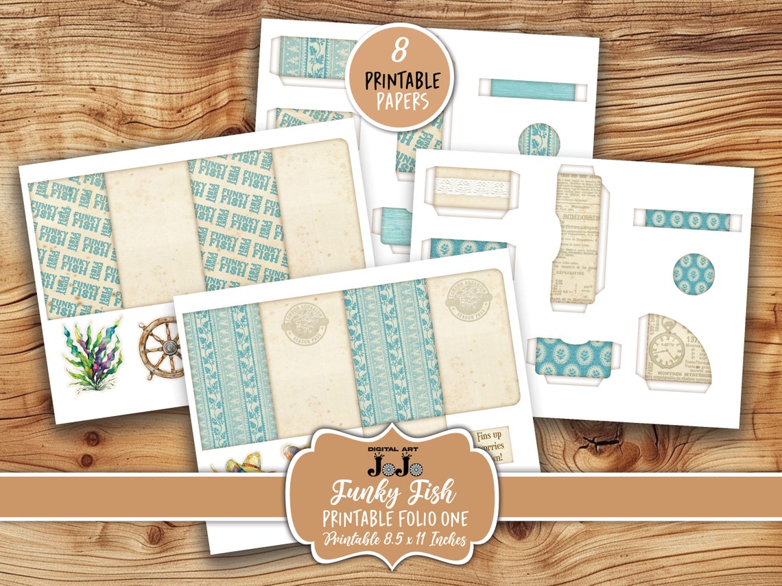 Funky Fish Printable Folio, Junk Journal Ephemera Kit, Whimsical ...