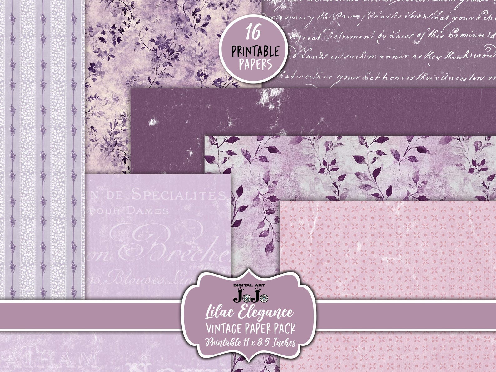 Lilac Vintage Junk Journal Papers, Scrapbook Purple Set, Digital ...