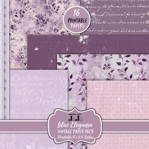 Lilac Vintage Junk Journal Papers, Scrapbook Purple Set, Digital ...
