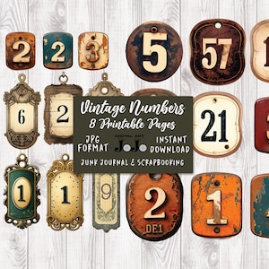 Junk Journal Numbers, Printable Vintage Embellishments, Old Distressed ...