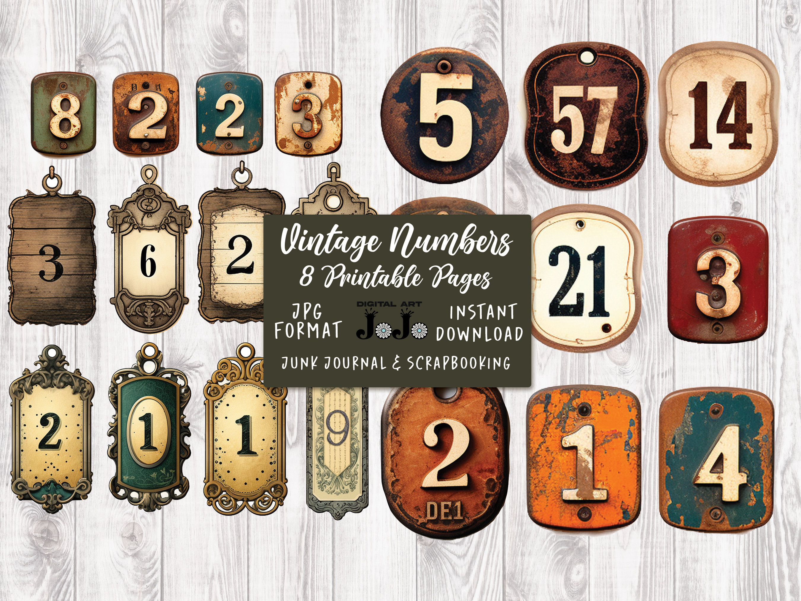 Junk Journal Numbers, Printable Vintage Embellishments, Old Distressed ...