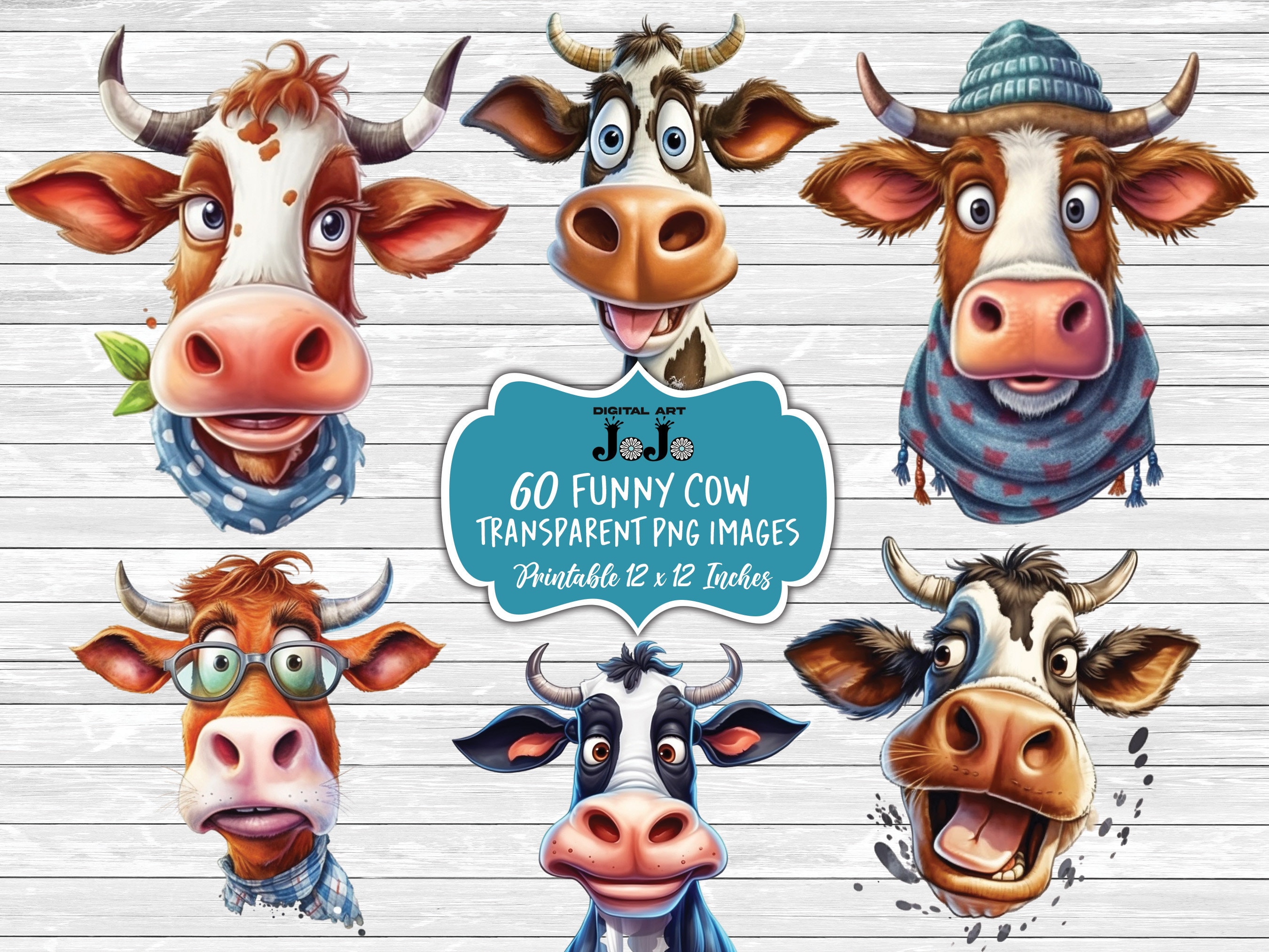 Funny Cow Clipart Bundle, Commercial Use, Hilarious Cow Characters PNG ...