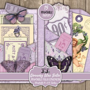 Vintage Lilac Junk Journal Folio, Printable Scrapbook Paper, Digital ...