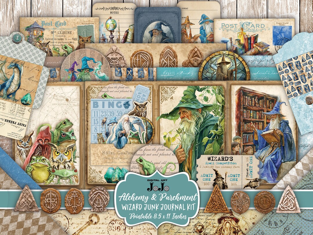 Wizard Junk Journal Kit, Printable Academia Pages, Scrapbook Paper Set ...