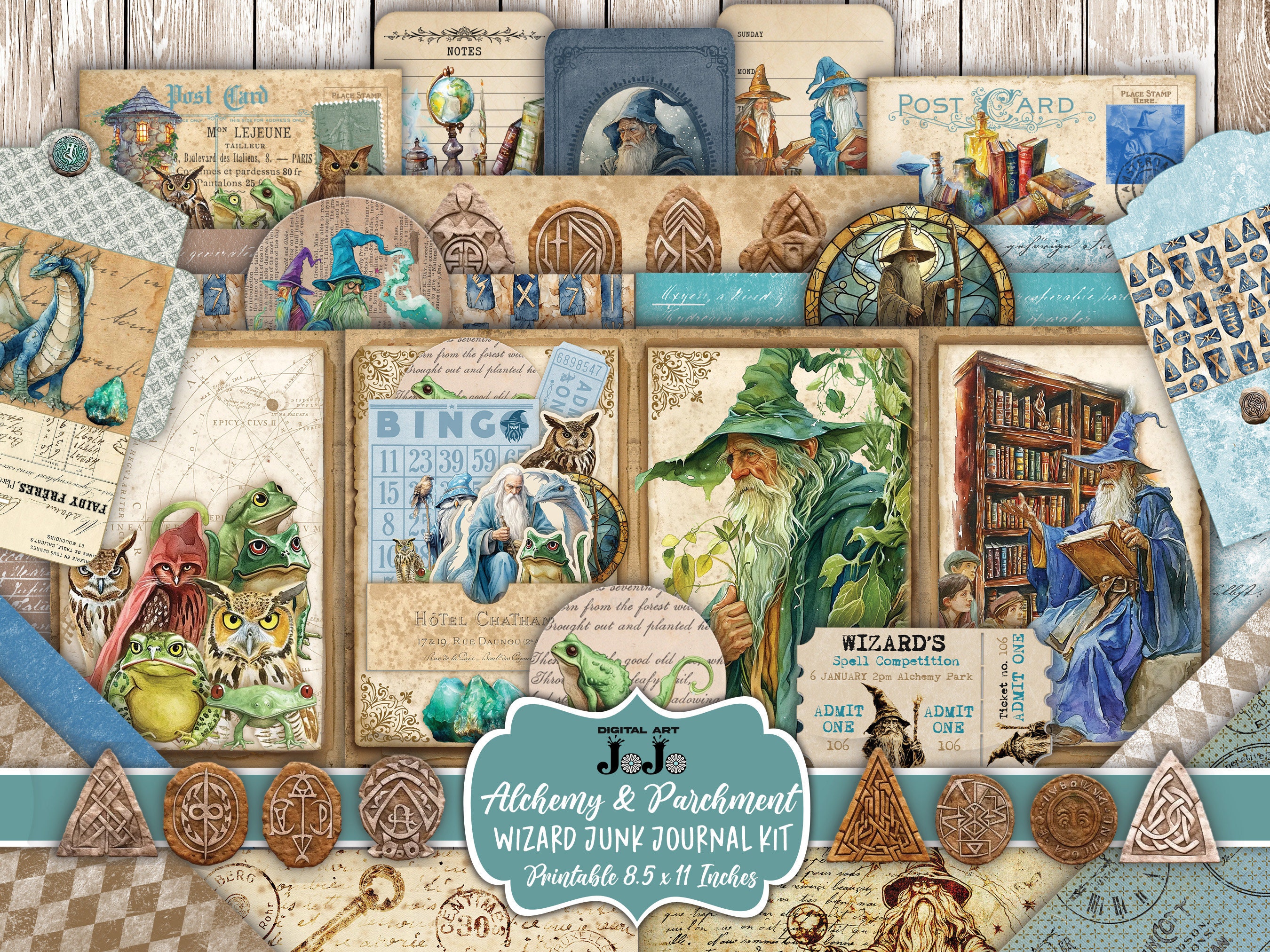 Wizard Junk Journal Kit, Printable Academia Pages, Scrapbook Paper Set ...