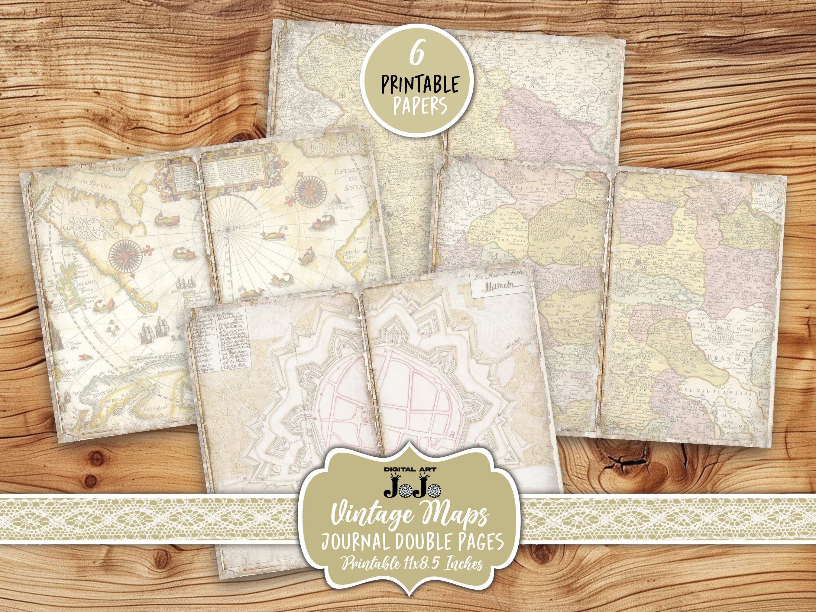 Maps Neutral Junk Journal Paper Kit, Travel Cream Scrapbook Page Set ...