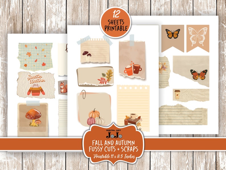Fall Junk Journal Fussy Cuts, Autumn Scrapbook Scraps, Collage Lined ...