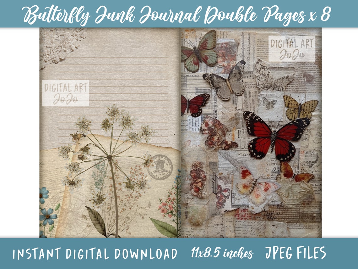 Junk Journal Printable Butterflies, Butterfly Junk Journal Kit, Junk ...