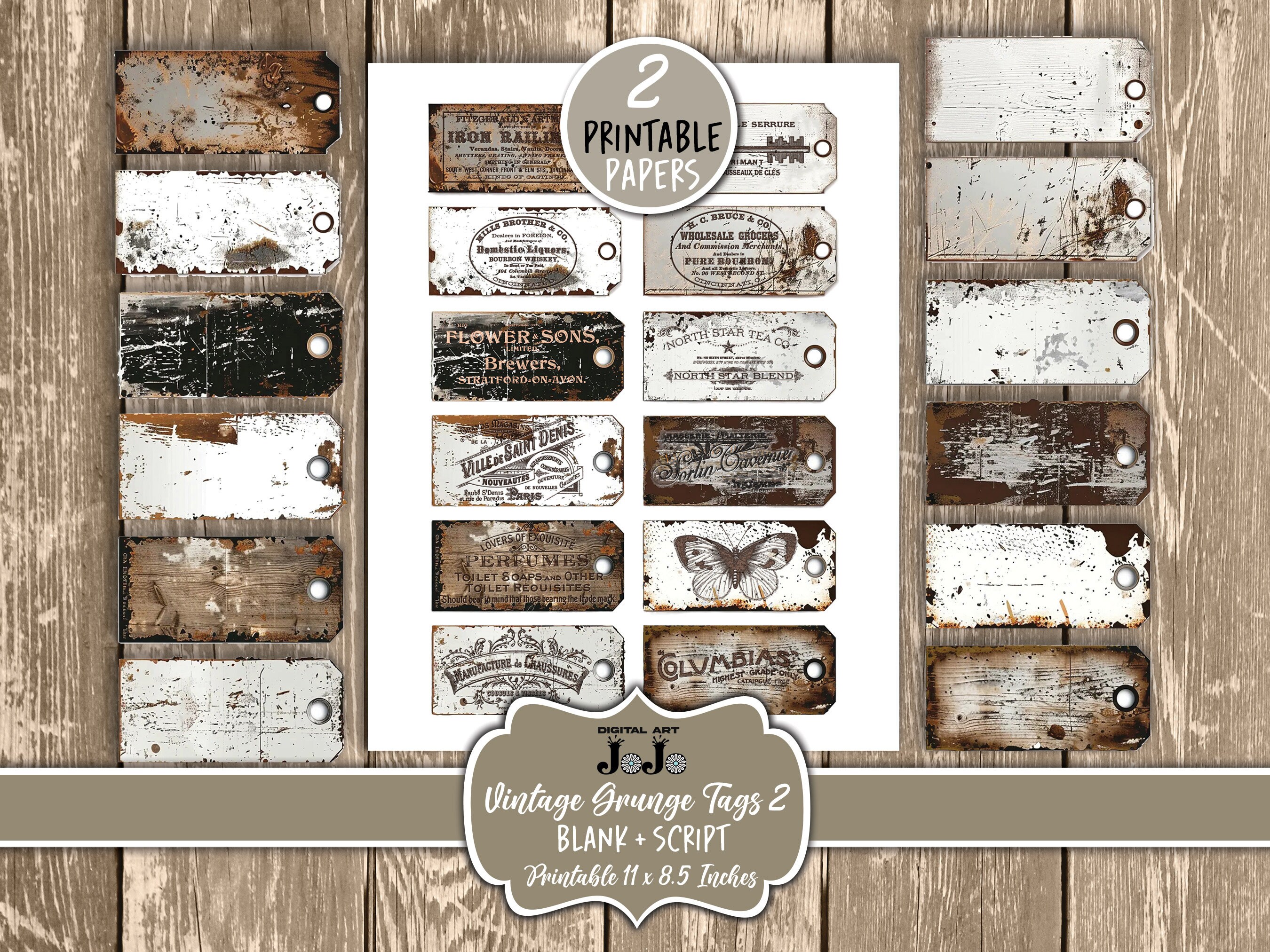 Junk Journal Vintage Tags, Distressed Scrapbook Labels, Printable ...