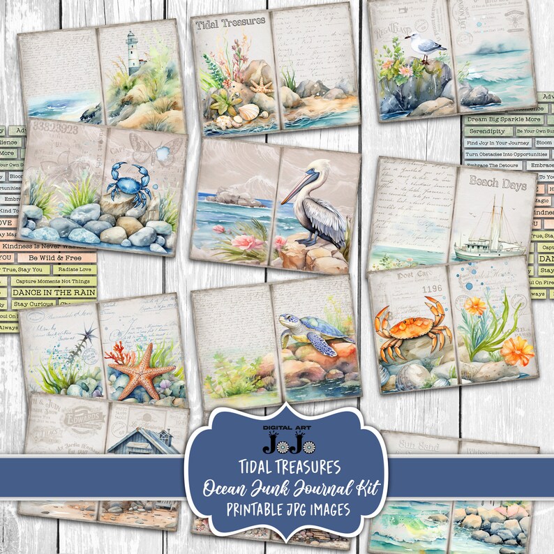Ocean Junk Journal Kit, Digital Summer Beach Papers, Seaside Pages ...