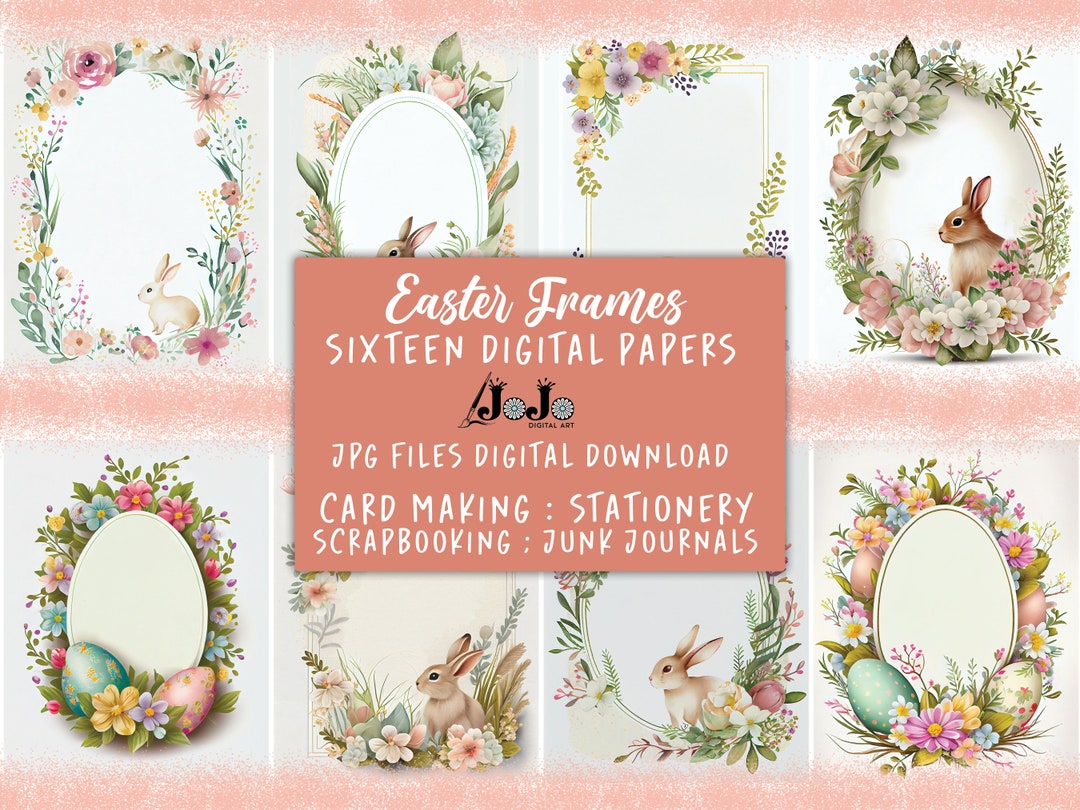Easter Frame Digital Paper, Easter Frame Clipart, Stationery, Card ...