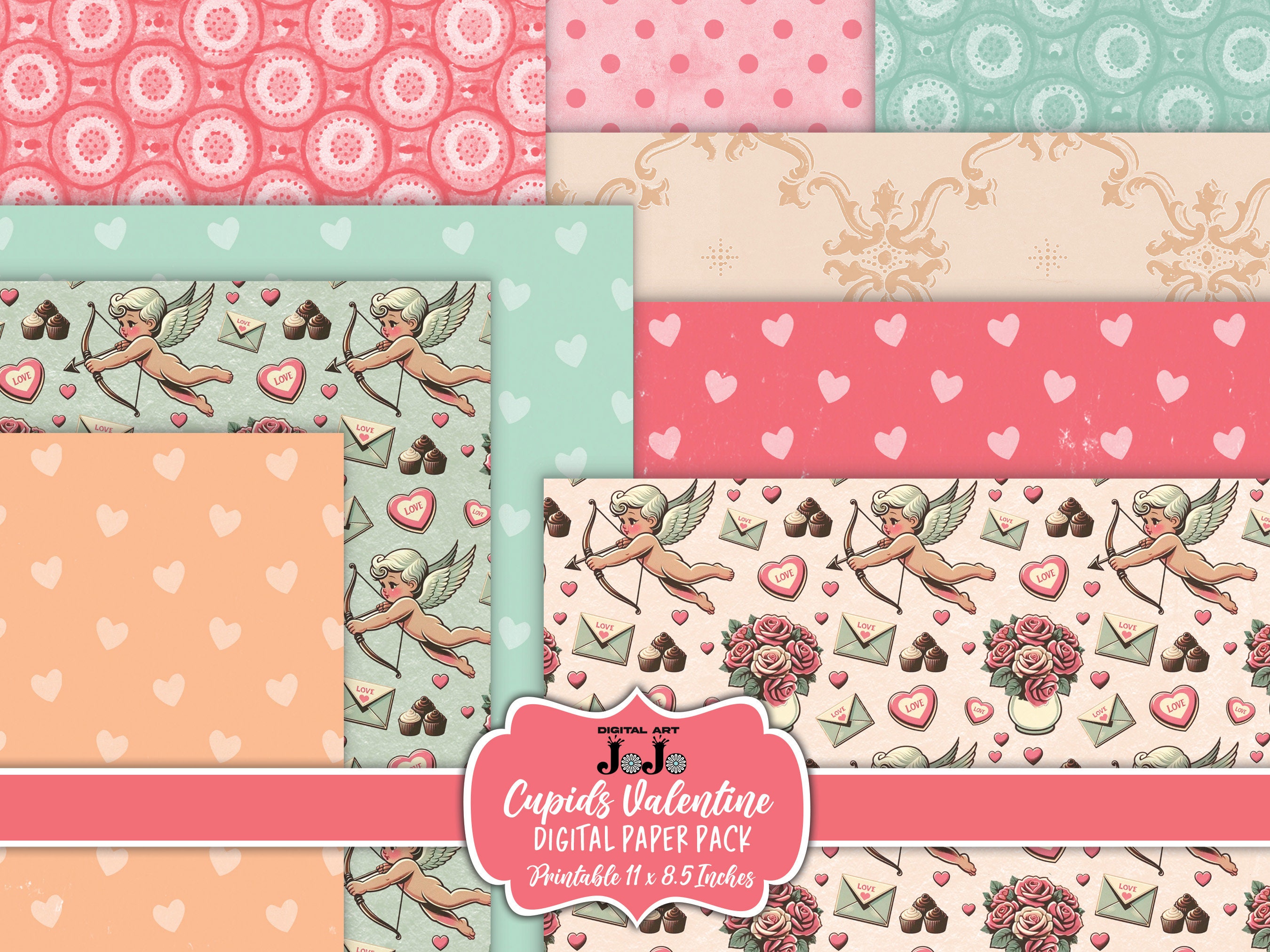 Valentine Junk Journal Digital Paper, Love Heart Scrapbook Pages Set ...