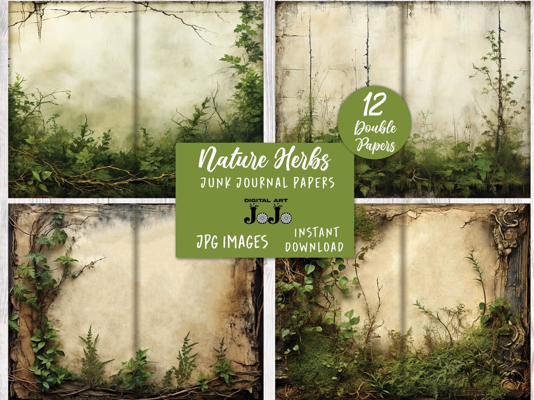 Vintage Nature Junk Journal Pages Kit, Herb Scrapbooking Papers, Forest ...