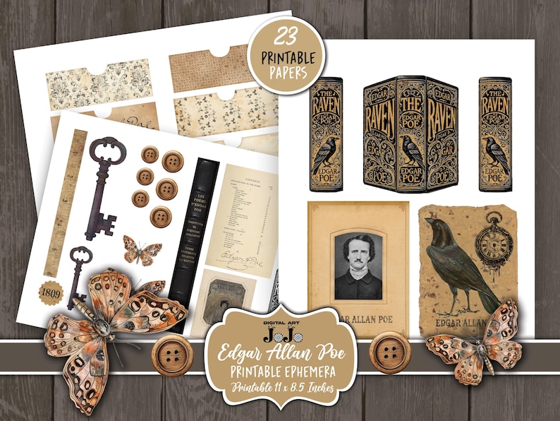 Edgar Allan Poe Ephemera, Junk Journal Embellishment Kit, Printable ...