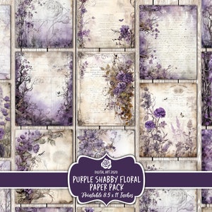 Vintage Purple Floral Digital Pages, Lilac Printable Scrapbook Papers ...