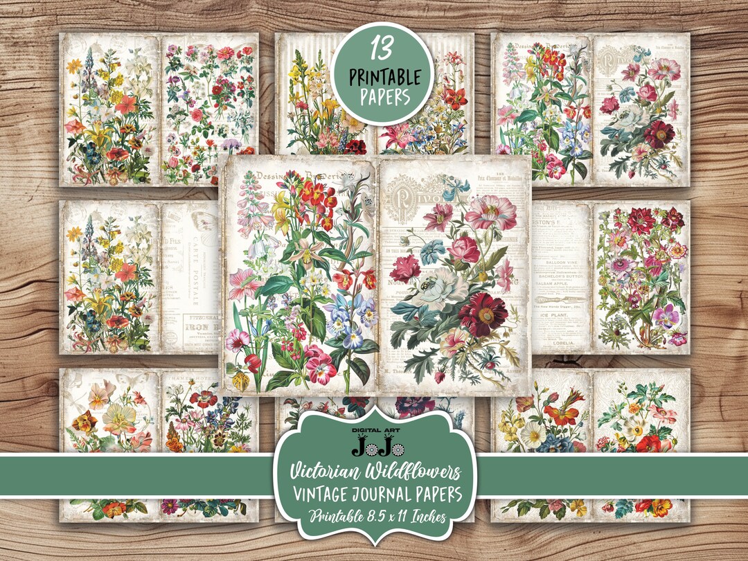 Victorian Flowers Junk Journal Printable Papers, Vintage Floral Pages ...