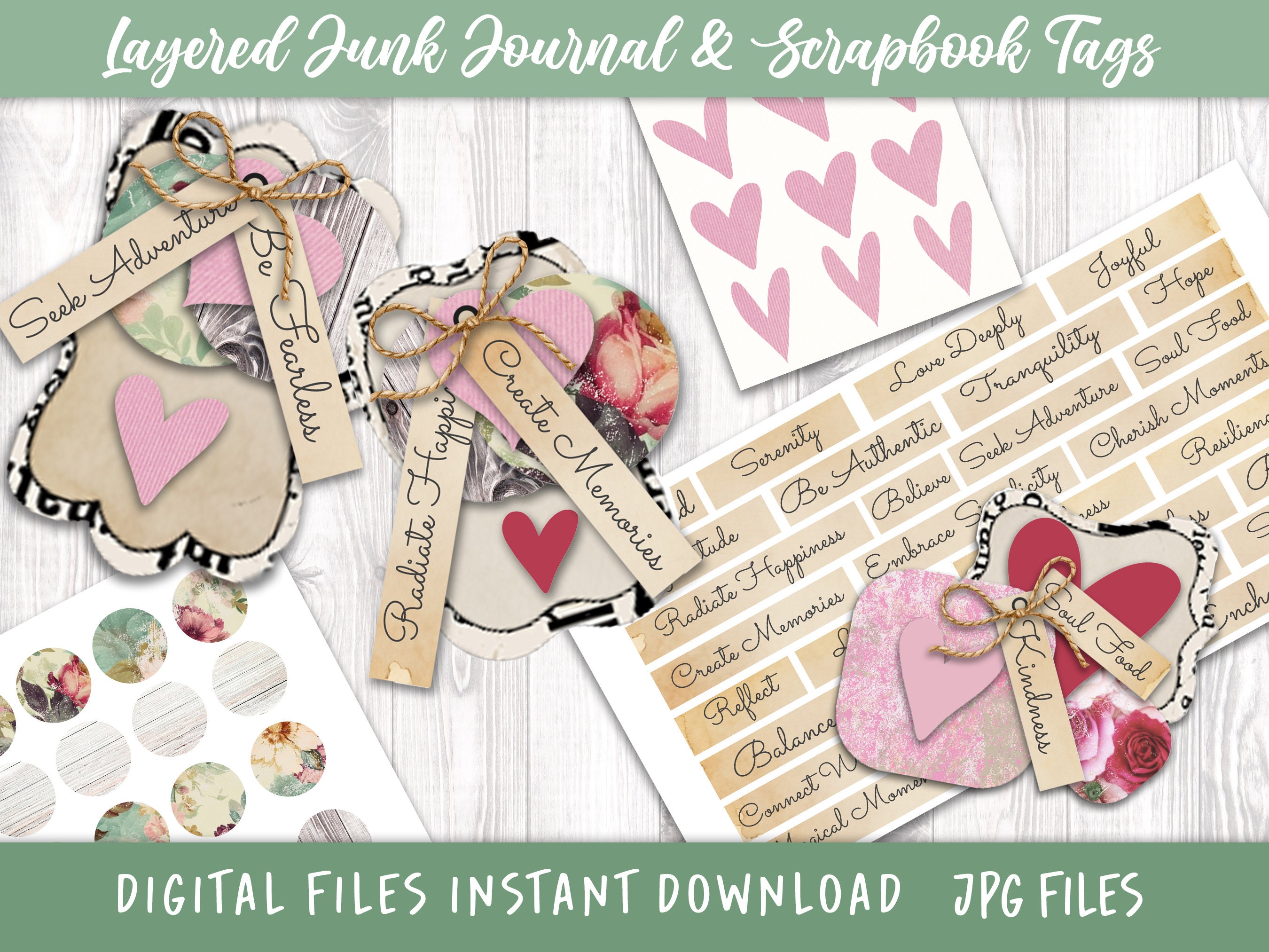 Junk Journal Digital Words, Inspirational, Word, Tags, Ephemera, Labels ...