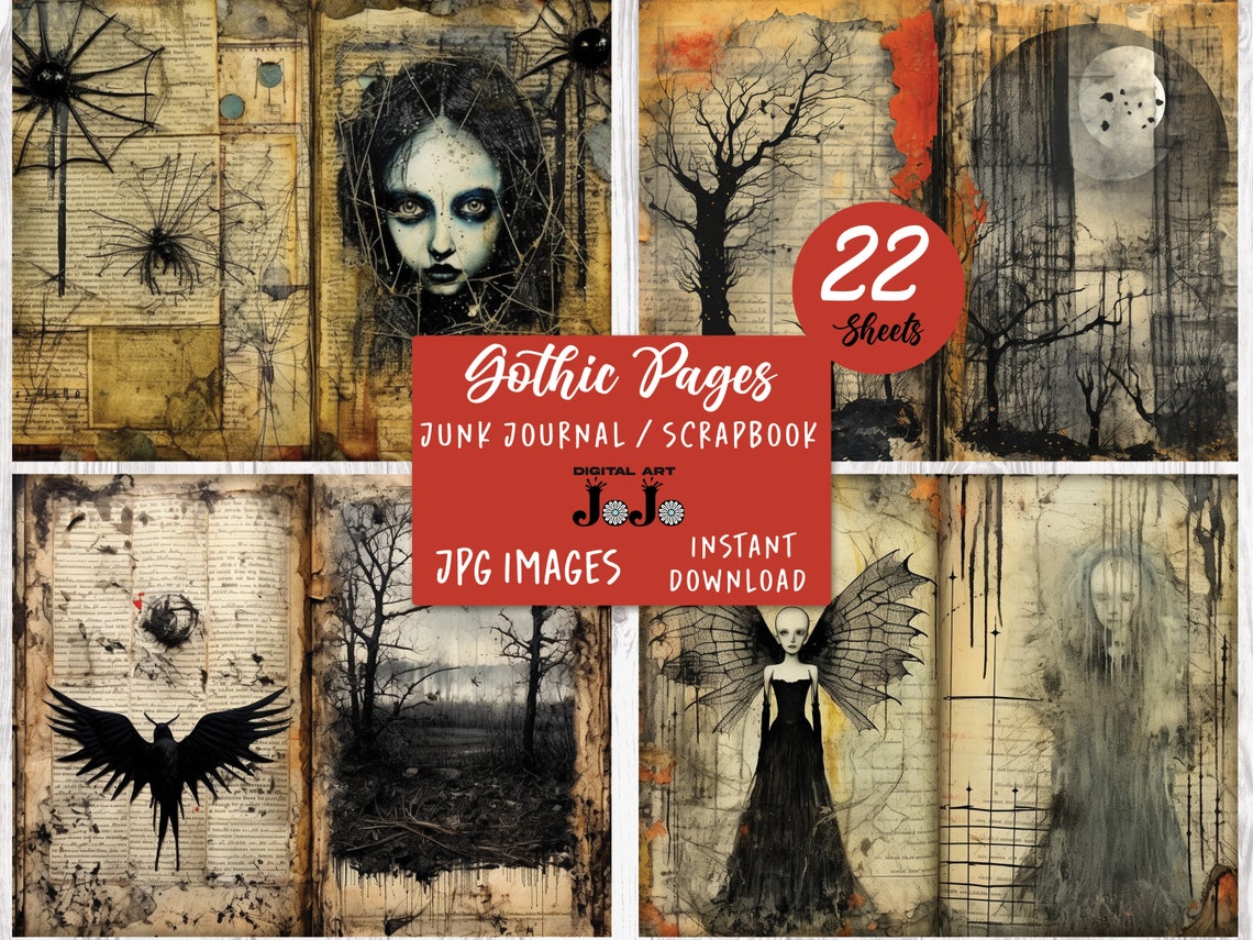 Gothic Junk Journal Pages, Scrapbooking Papers, Collage Sheets, Instant ...