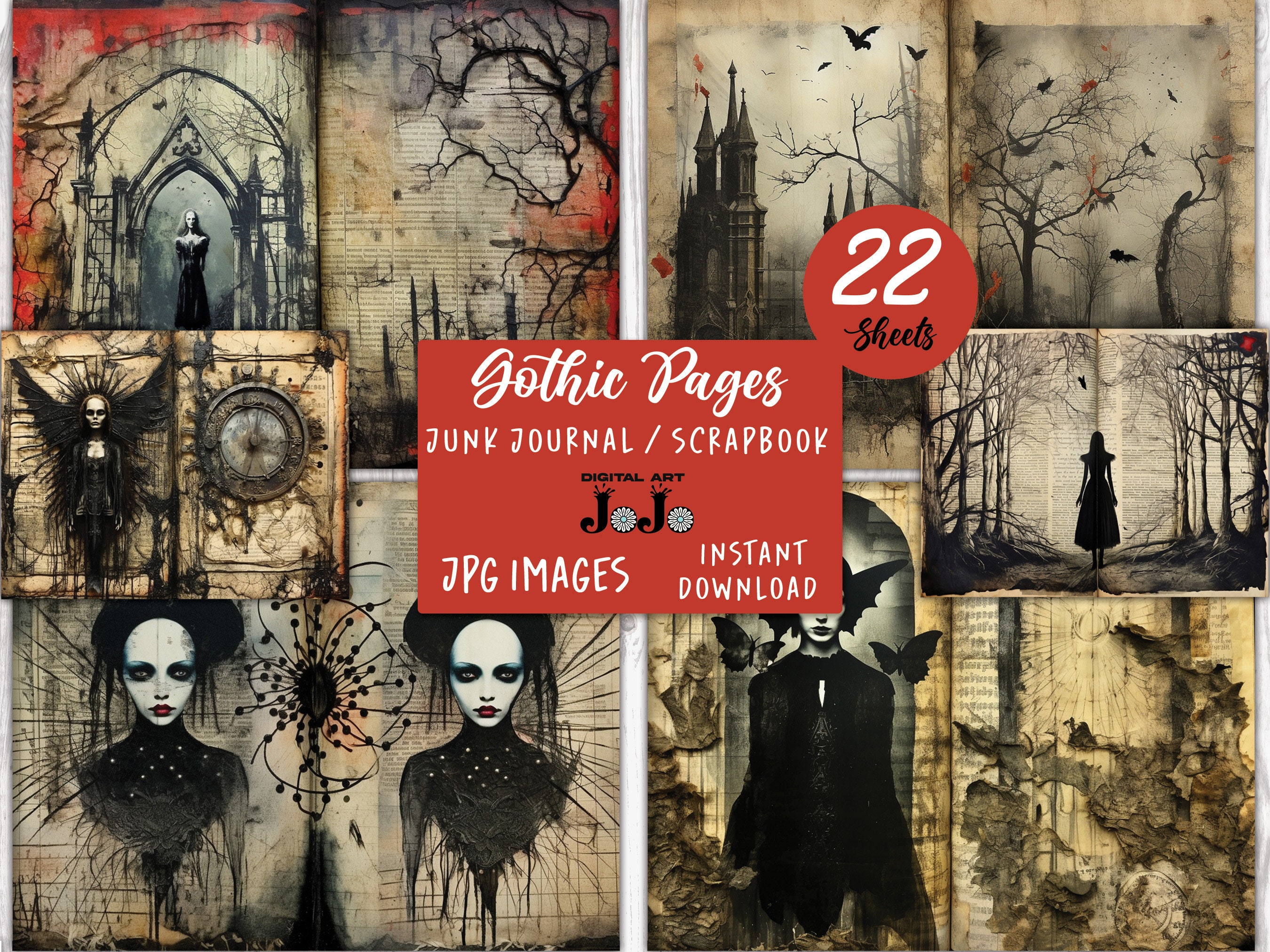 Gothic Junk Journal Pages, Scrapbooking Papers, Collage Sheets, Instant ...
