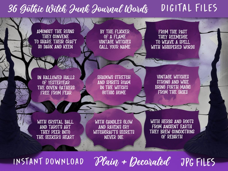 Gothic Witch Junk Journal Words Bundle - 36 Witch Quotes - Instant ...