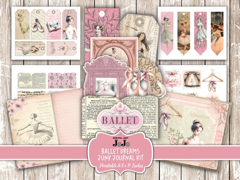 Ballet Junk Journal Kit, Ballerina Vintage Papers, Dance Handmade Pages ...