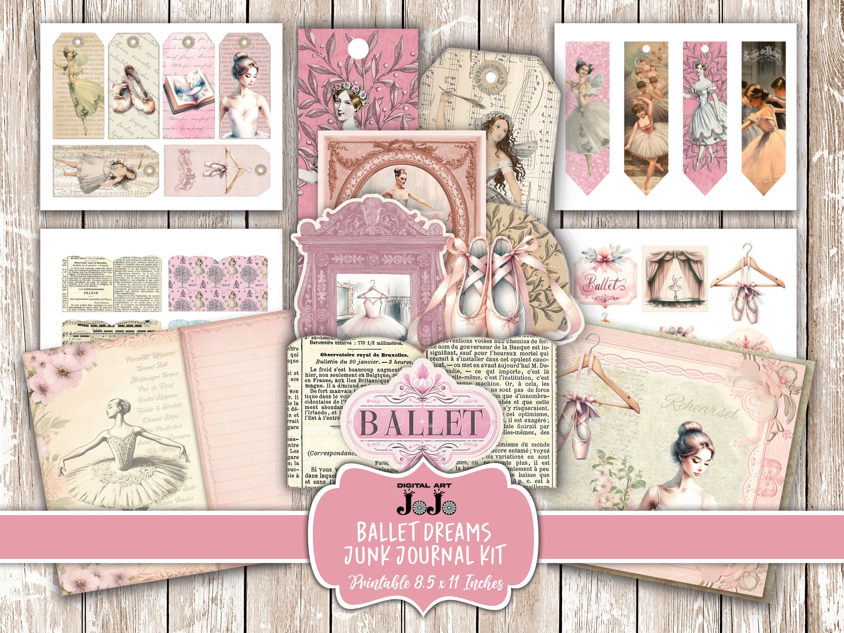 Ballet Junk Journal Kit, Ballerina Vintage Papers, Dance Handmade Pages ...