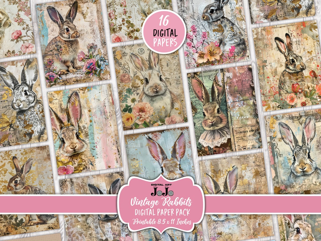 Printable Rabbit Junk Journal Papers, Vintage Spring Scrapbook Pages ...