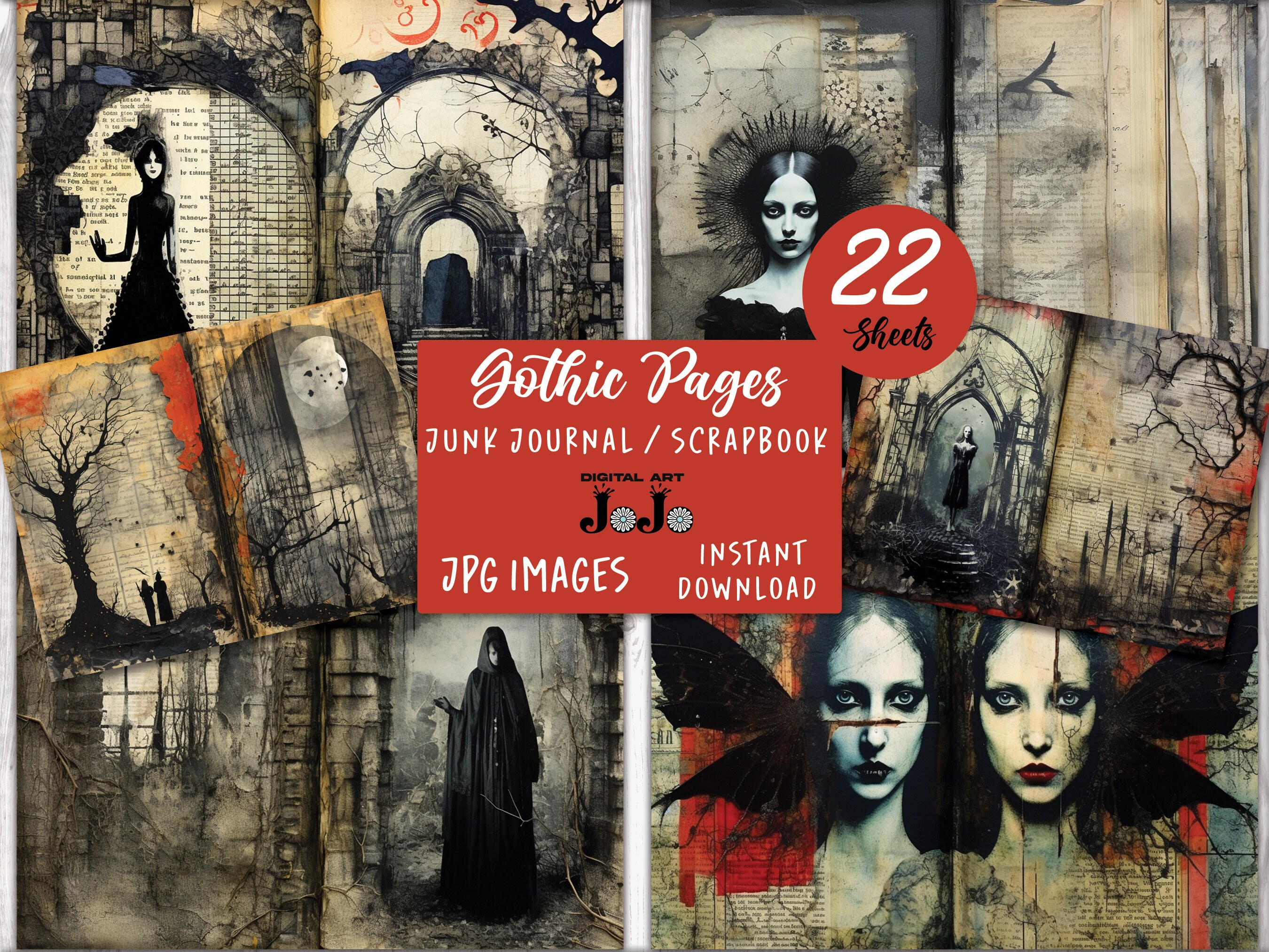 Gothic Junk Journal Pages, Scrapbooking Papers, Collage Sheets, Instant ...