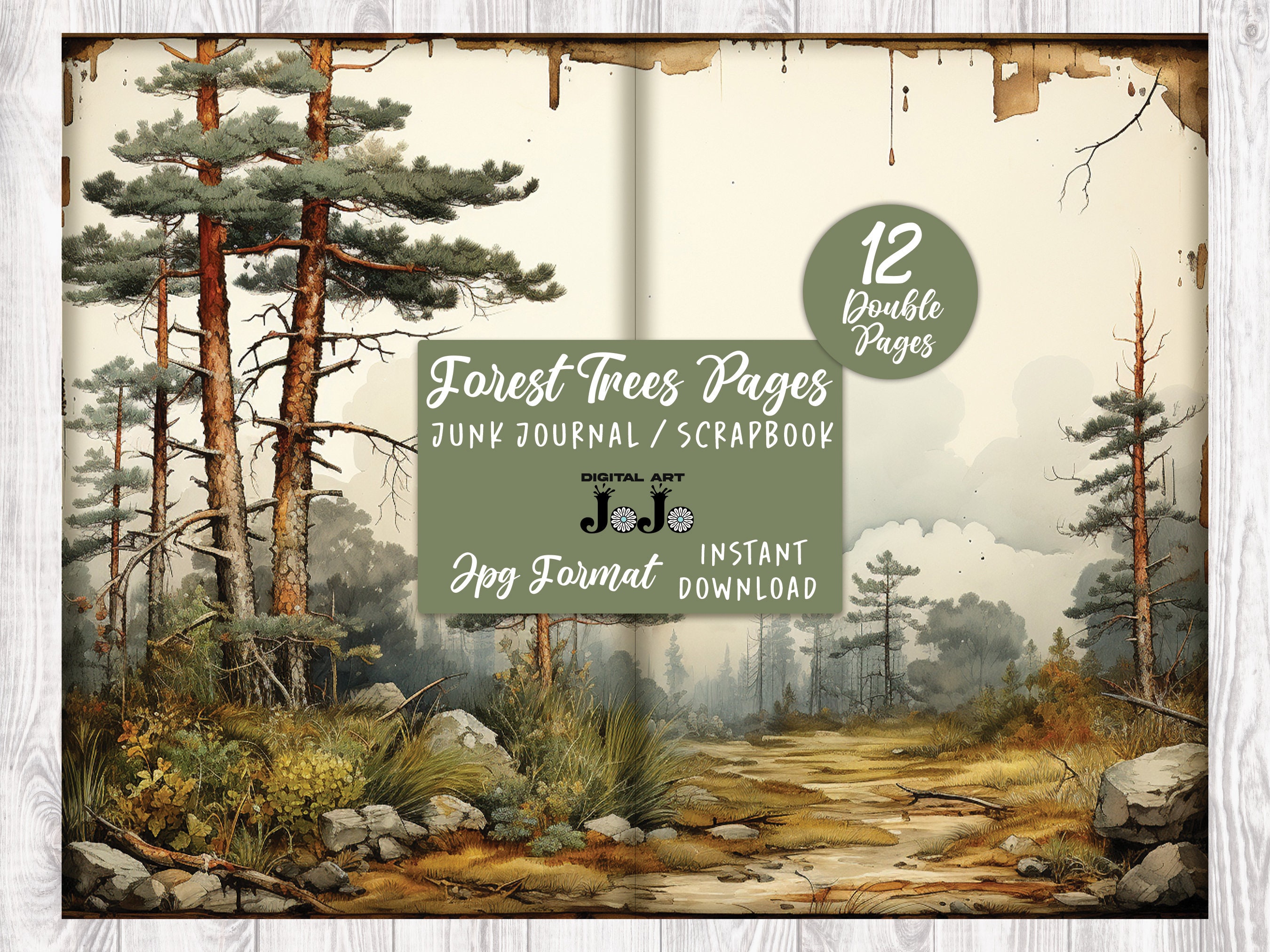Vintage Forest Junk Journal Printable Papers, Vintage Trees Collage ...
