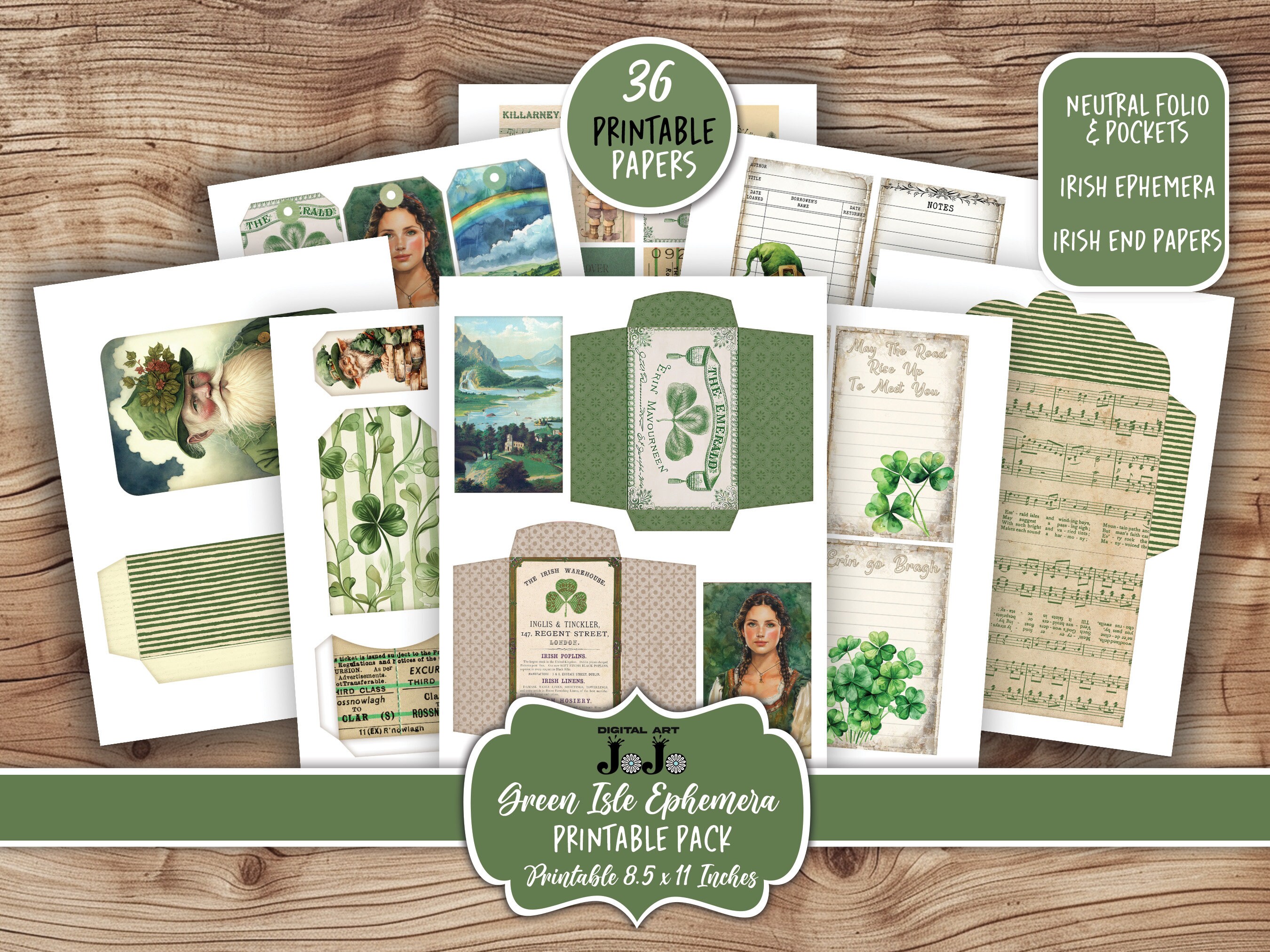Irish Junk Journal Ephemera Kit, St Patricks Day, Scrapbook Papers Set ...