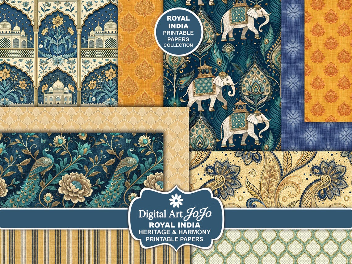 Royal India Printable Paper Pack – Junk Journal Papers, Indigo Blue ...