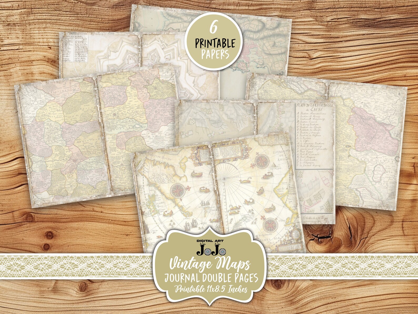 Maps Neutral Junk Journal Paper Kit, Travel Cream Scrapbook Page Set ...