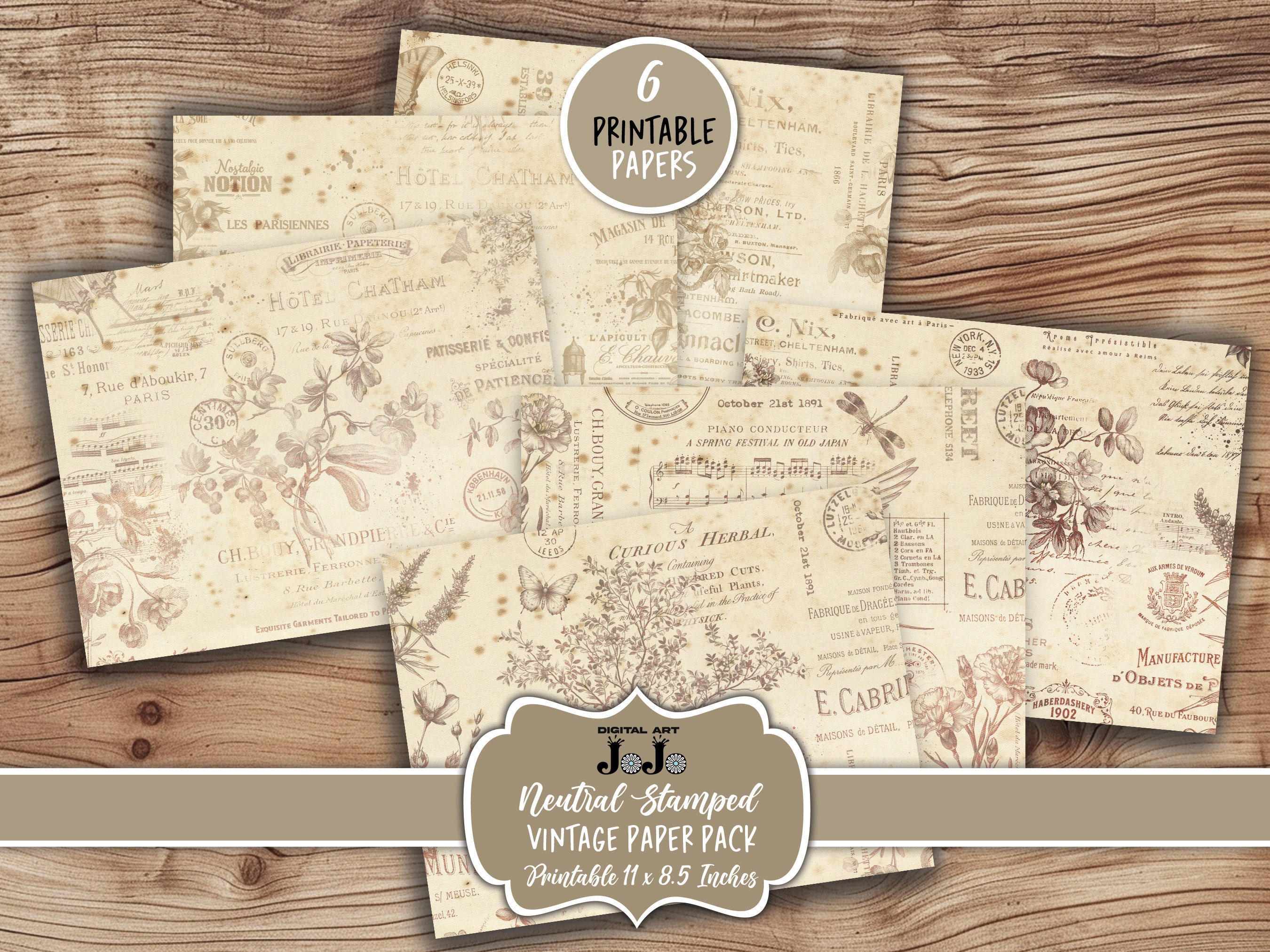 Neutral Junk Journal Papers Kit, Floral Cream Scrapbook Pages Set ...