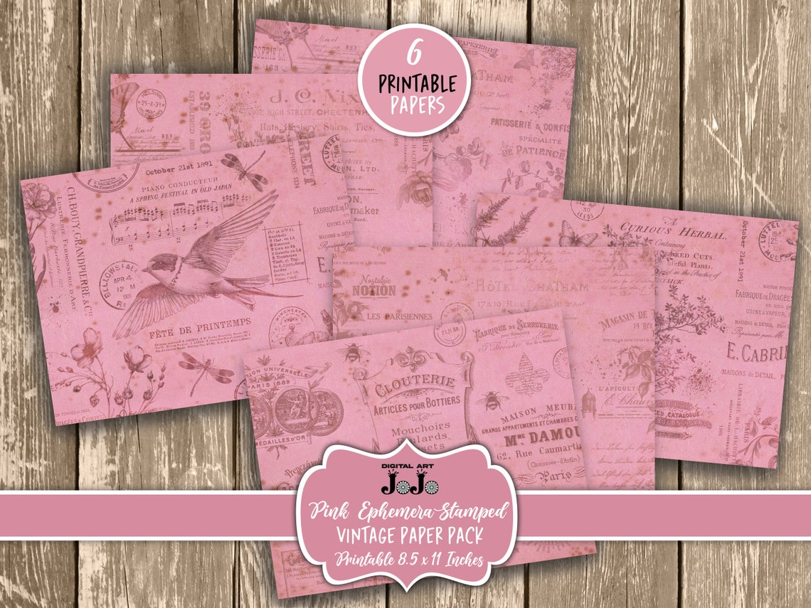 Pink Junk Journal Papers Kit, Printable Floral Scrapbook Pages Set ...