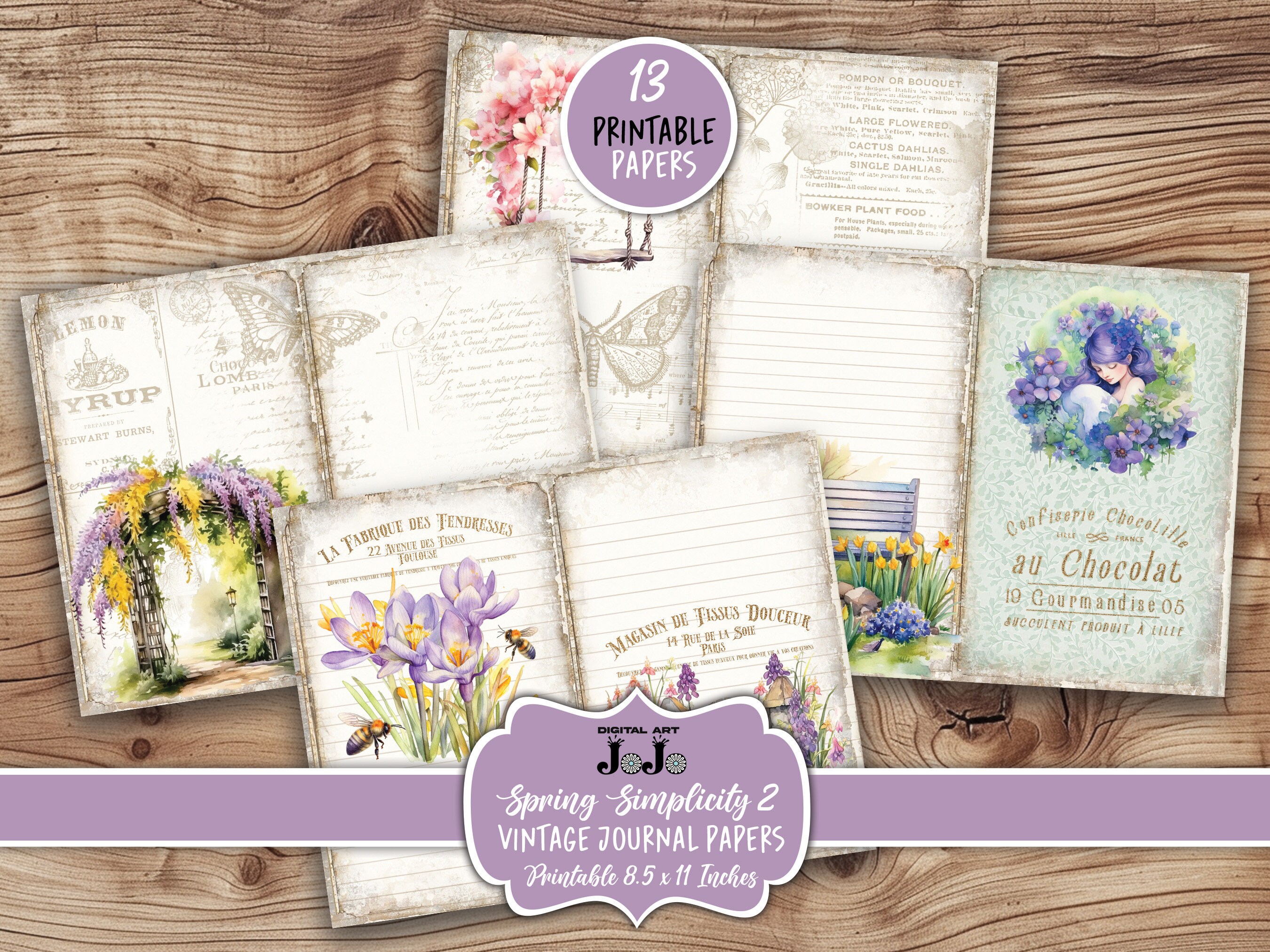 Spring Flowers Junk Journal Printable Papers, Vintage Floral Pages ...
