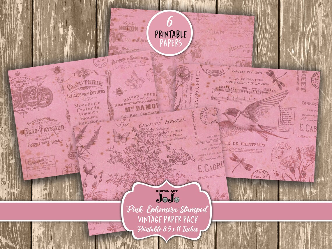 Pink Junk Journal Papers Kit, Printable Floral Scrapbook Pages Set ...