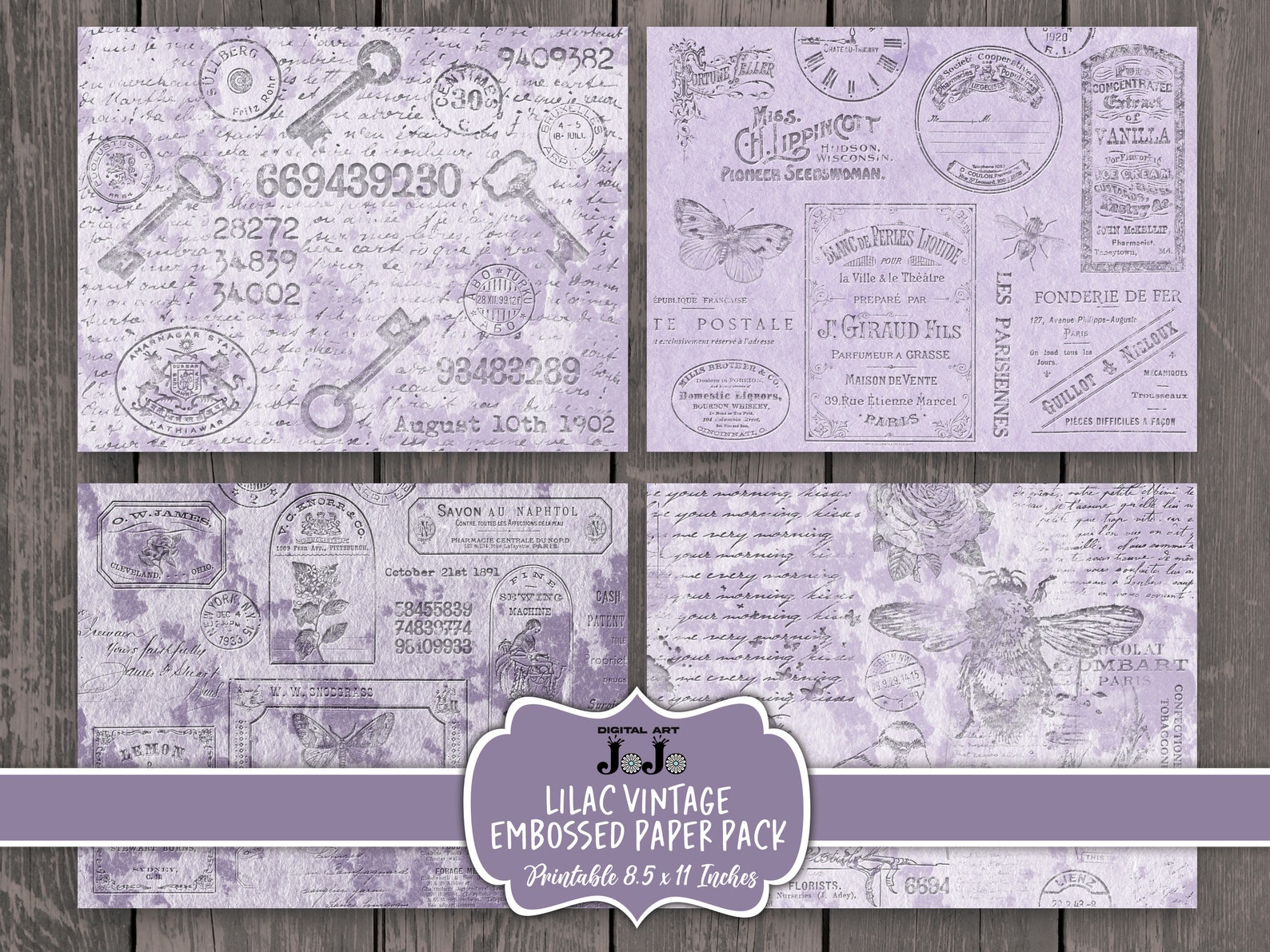 Purple Vintage Junk Journal Papers, Lilac Printable Pages Pack, Digital ...