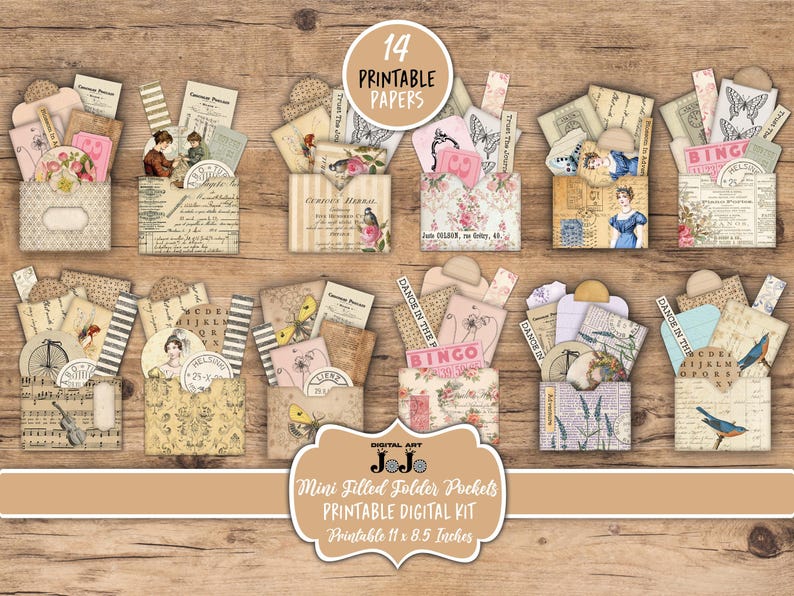 Printable Mini File Folders, Junk Journal Ephemera Kit, Vintage ...
