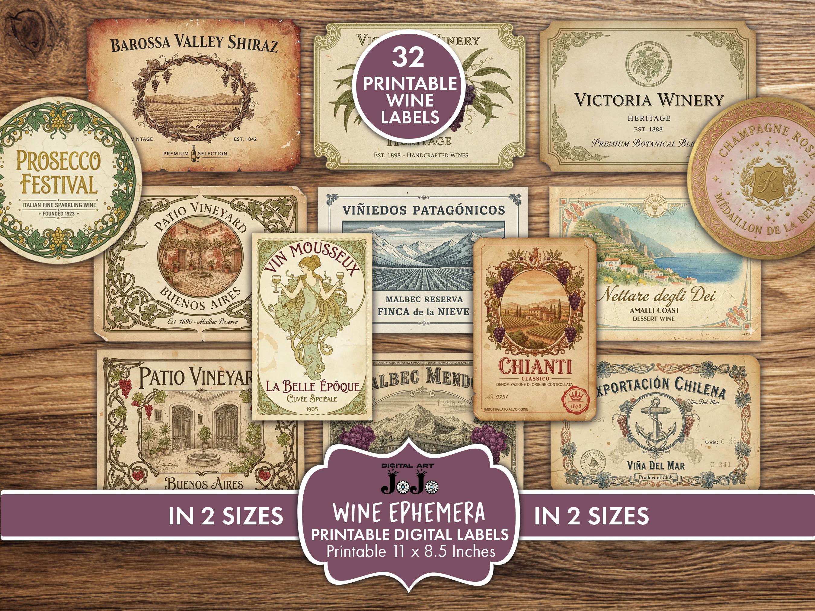 Printable Ephemera Wine Labels for Junk Journals, Scrapbooks, Collage ...