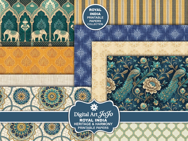 Royal India Printable Paper Pack – Junk Journal Papers, Indigo Blue ...