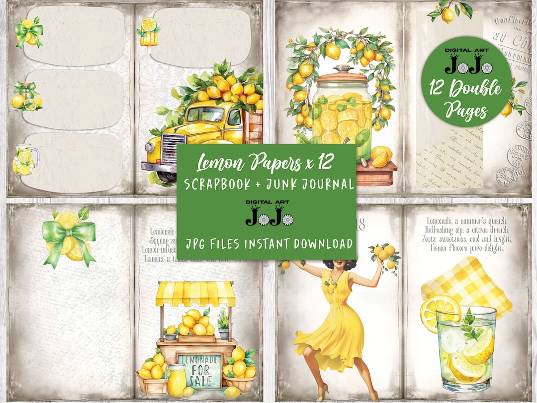 Citrus Lemons Junk Journal Printable Papers, Vintage Lemonade Collage ...