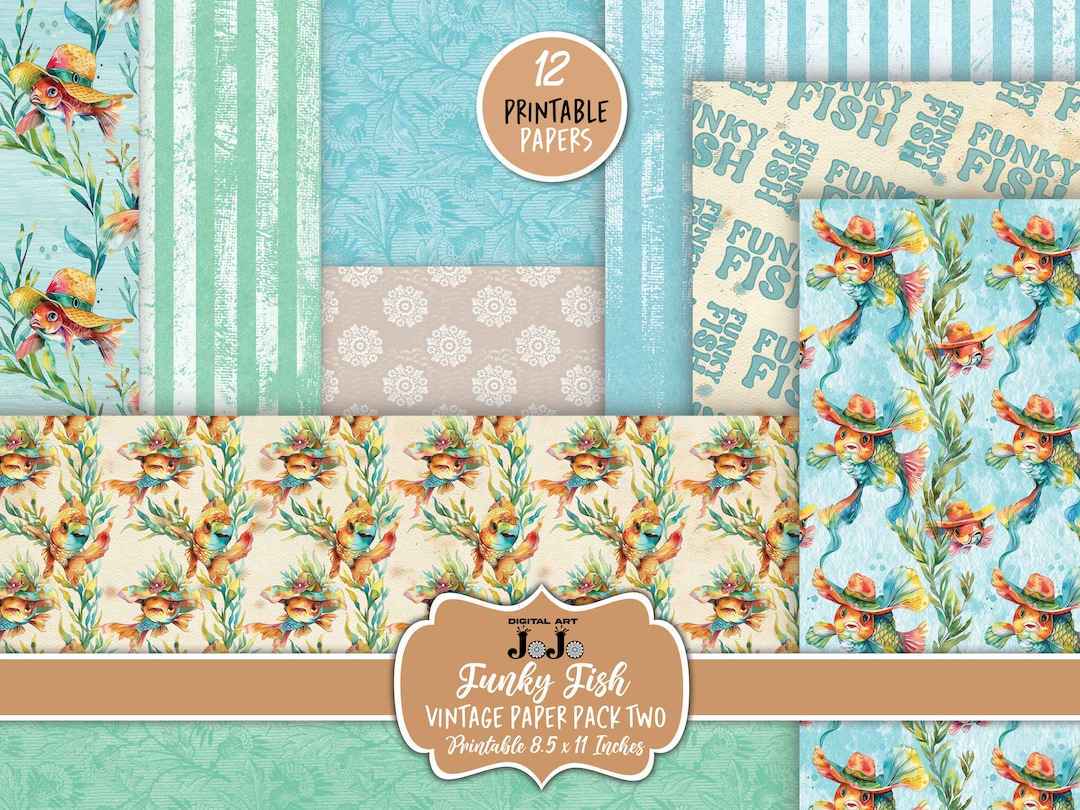 Funky Fish Printable Papers, Junk Journal Kit, Whimsical Scrapbook ...