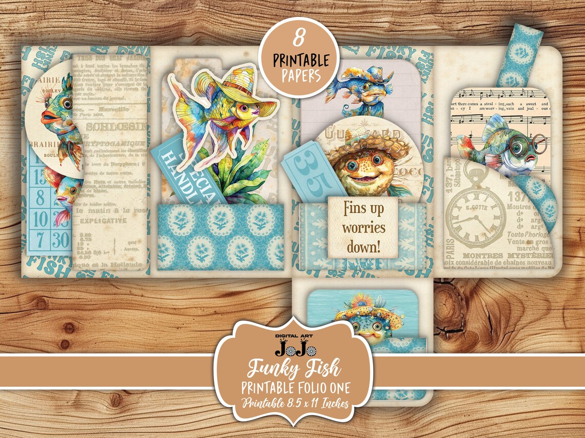 Funky Fish Printable Folio, Junk Journal Ephemera Kit, Whimsical ...
