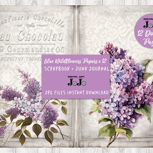Lilac Wildflowers Junk Journal Printable Papers, Vintage Lilac Floral ...