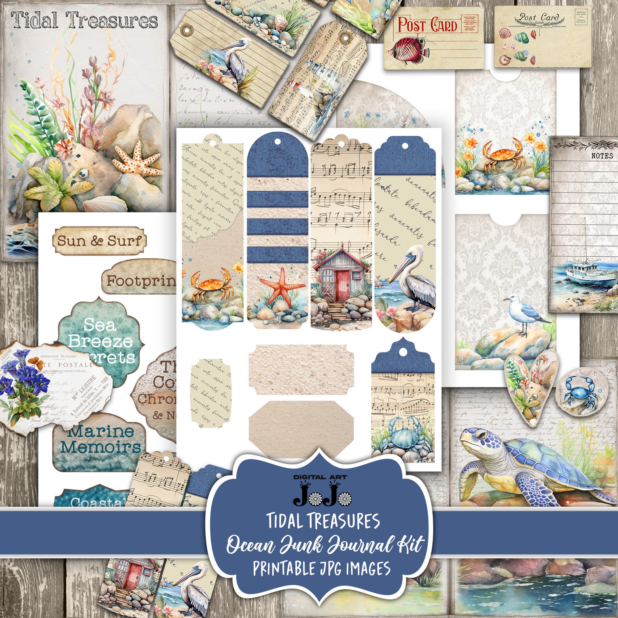 Ocean Junk Journal Kit, Digital Summer Beach Papers, Seaside Pages ...