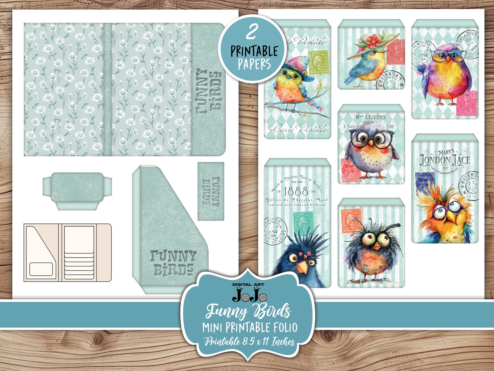 Funny Birds Printable Folio, Junk Journal Ephemera Kit, Whimsical ...